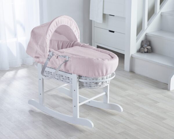 Blue Waffle White Wicker Moses Basket - Kinder Valley