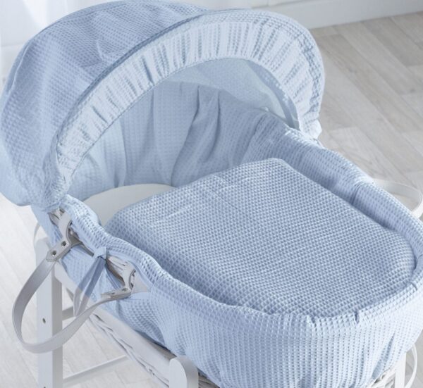 Blue Waffle White Wicker Moses Basket - Kinder Valley