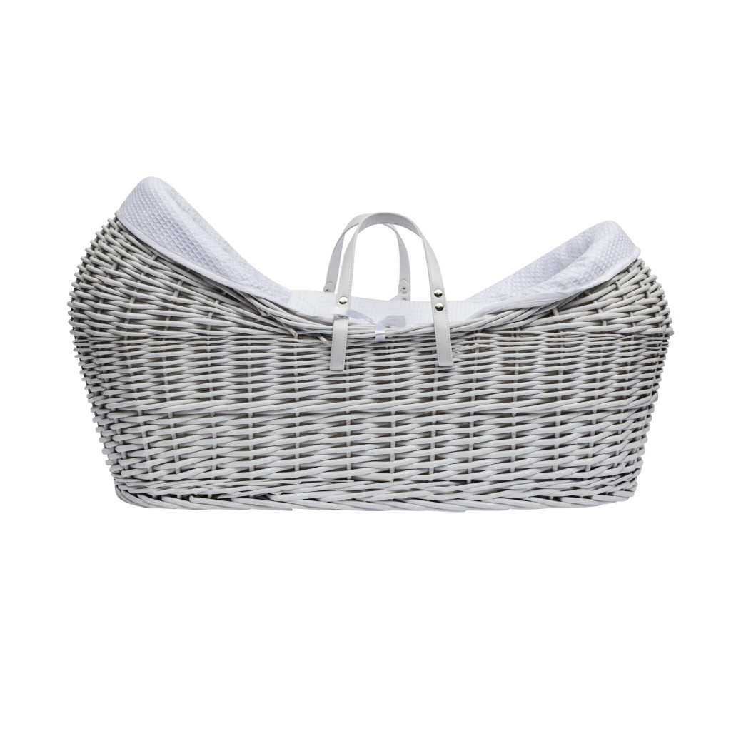 White Waffle White Wicker Pod Moses Basket - Kinder Valley