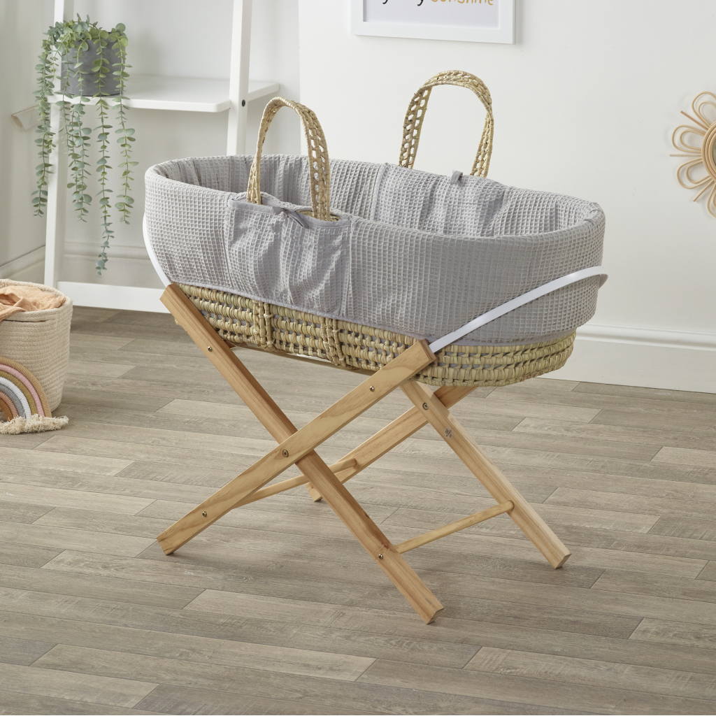 Hoodless Grey Waffle Moses Basket - Kinder Valley