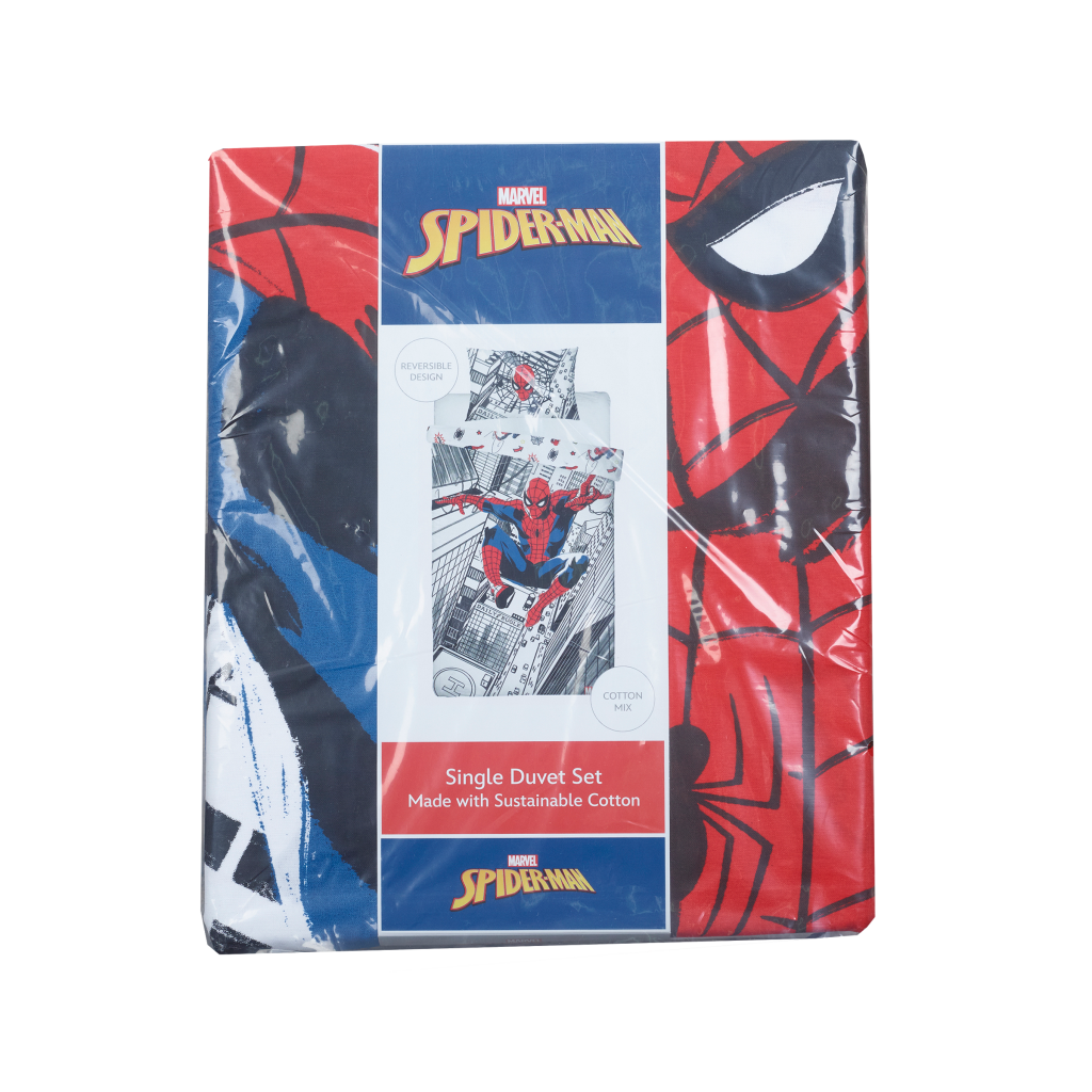 7 Piece White Wooden Single Bed with Spider Man Bedding Set - Kinder Valley