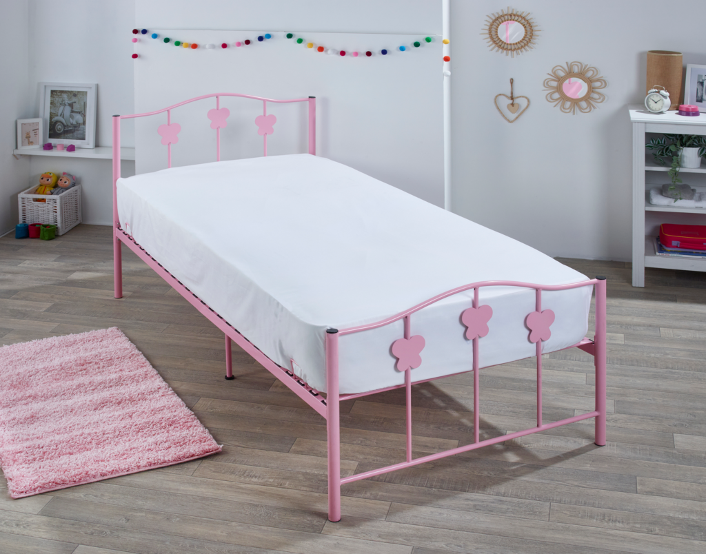 Pink Butterfly Single Bed and Mattress - Kinder Valley